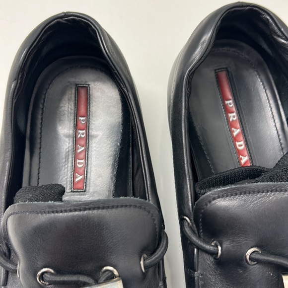Prada | Shoes | Prada Mens Black Leather Driving Loafers Slip On Size 9 ...